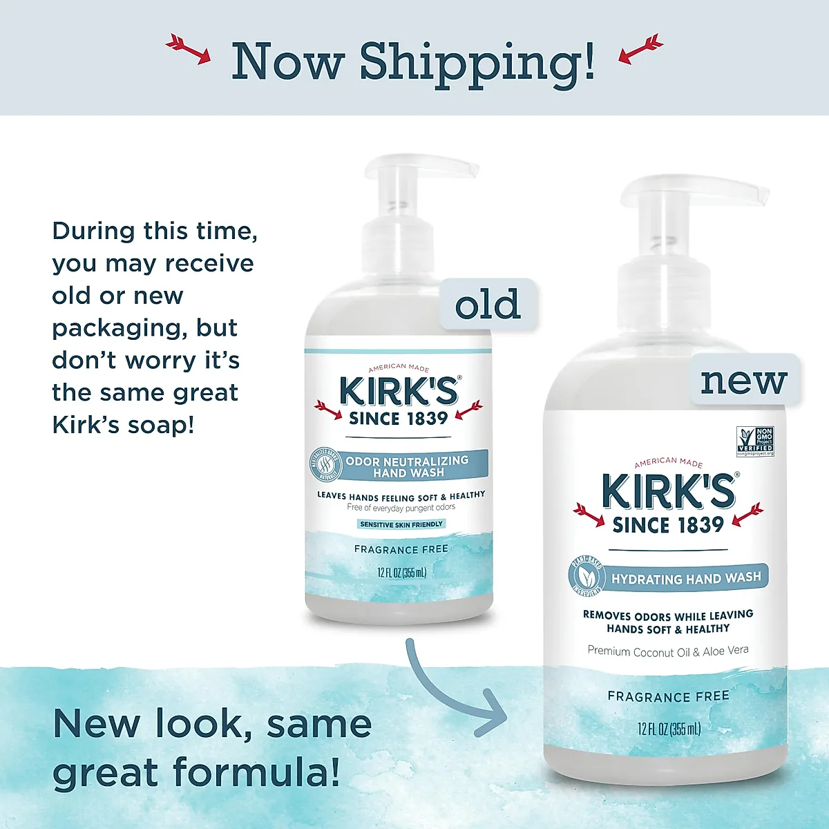 Kirk's Hydrating Hand Wash - Made with Premium Coconut Oil and Aloe Vera, With Plant Based Technology To Help Eliminate Odors, Non GMO, Vegan, Fragrance Free, 12 Fl Oz. 4 pack