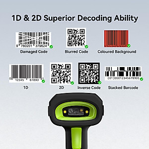 Alacrity Wireless Charging Barcode Scanner, 1D/2D Symbologies, Global Shutter Scan Sensor, Long-Distance 433MHz Wireless & Bluetooth Connectivity, Industrial Shock and Dust-Proof Barcode Reader, Green