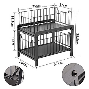 DeaGenlte Under Sink Organizer, 2 Tier Sliding Basket Drawer Organizer, Pull Out Cabinets Organizer Shelf, Black Iron Stackable Basket Organizer Drawer for Kitchen, Bathroom, Office - Black