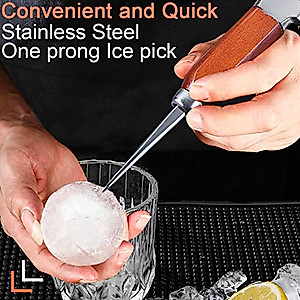 Ice Pick set of 2-7.24 Inch and 6.8Inch Stainless Steel Ice Crusher with Wood Handle, Japanese Style Ice Chipper Ideal for Bars and Home