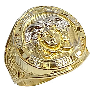 19 MM WIDE TWO TONE ROUND GREEK BEAUTY LADY MEDUSA RING REAL 10K YELLOW GOLD SG4533