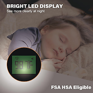 Amplim Baby Thermometer | 3-in-1 Infrared Thermometer for Ear, Forehead & Touchless, FSA/HSA Eligible Accurate Fever Thermometer for Baby, Infants, Toddlers, Kids & Adults | Black Base Stand & Clock