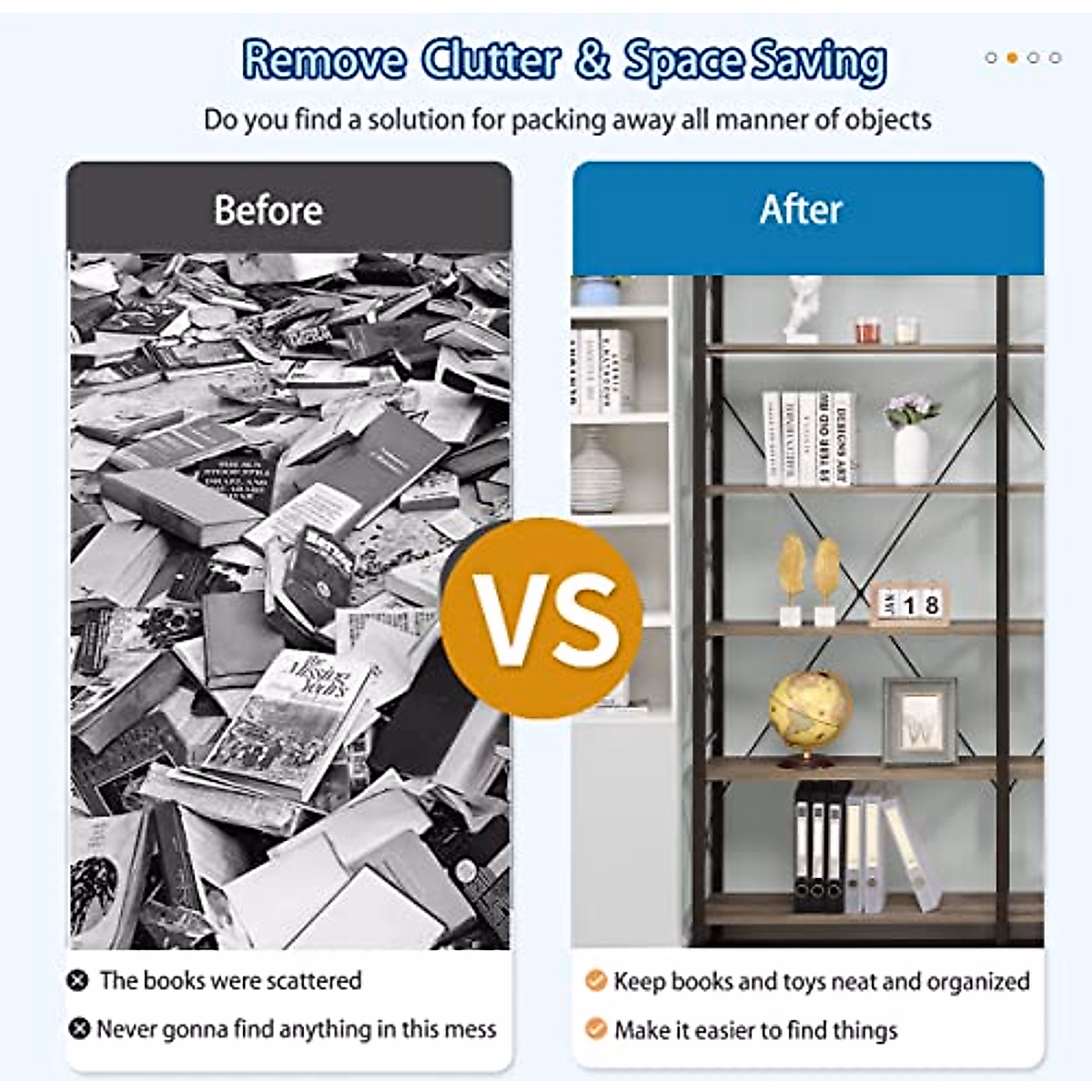 O&K FURNITURE Double Wide 6-Shelf Bookcase, 80.7” Industrial Large Open Metal Bookcases Furniture, Etagere Bookshelf for Home & Office, Vintage Brown