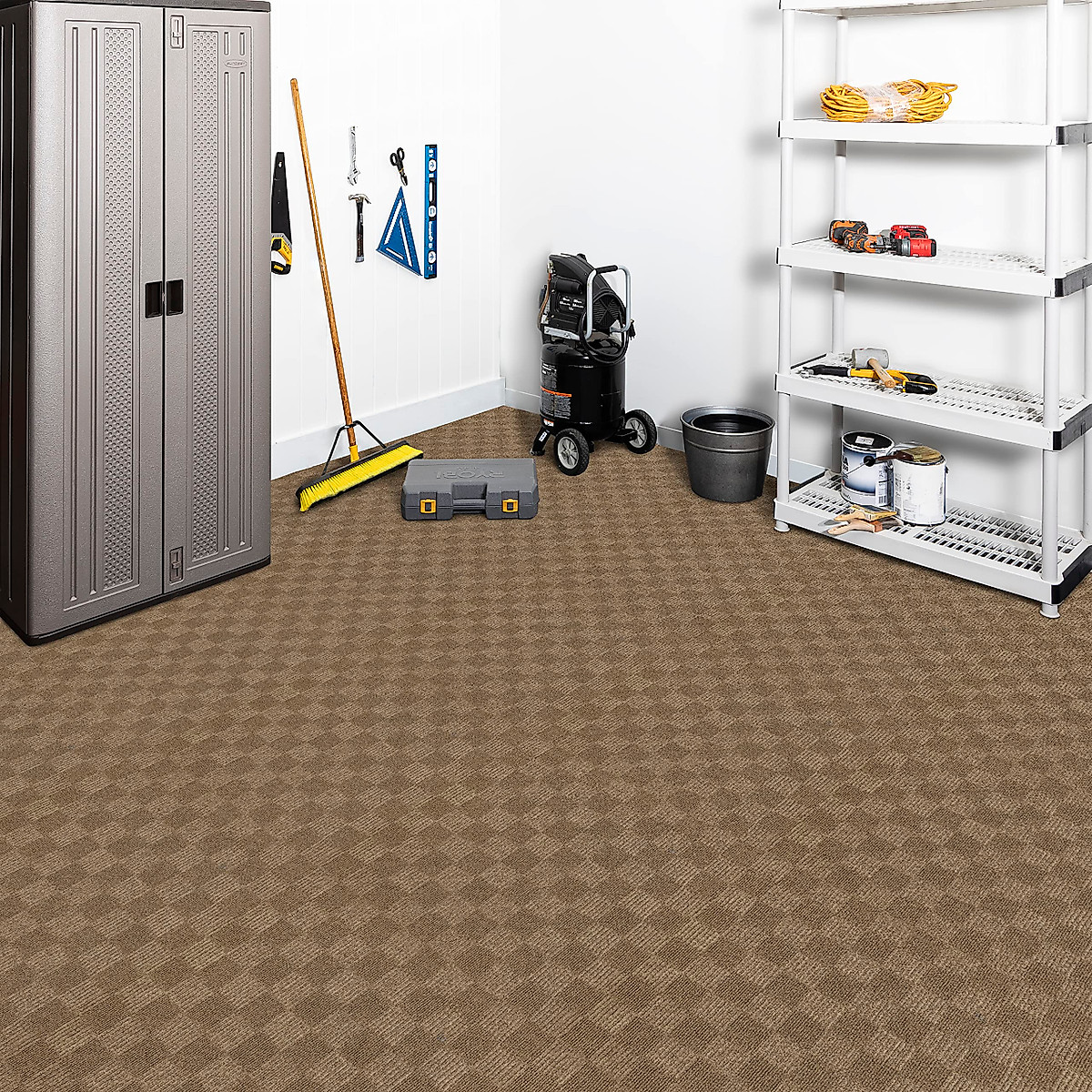 Mohawk Home 24" x 24" Indoor/Outdoor 0.25" Pile Height, Peel and Stick Carpet Tile, Brown Polyester, (15 Tiles) (60 sqft/Box)