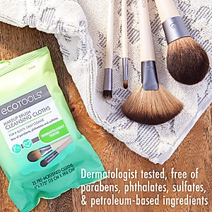 EcoTools Makeup Brush Cleansing Cloths, 25 Count - Quick & Convenient Brush Cleaner