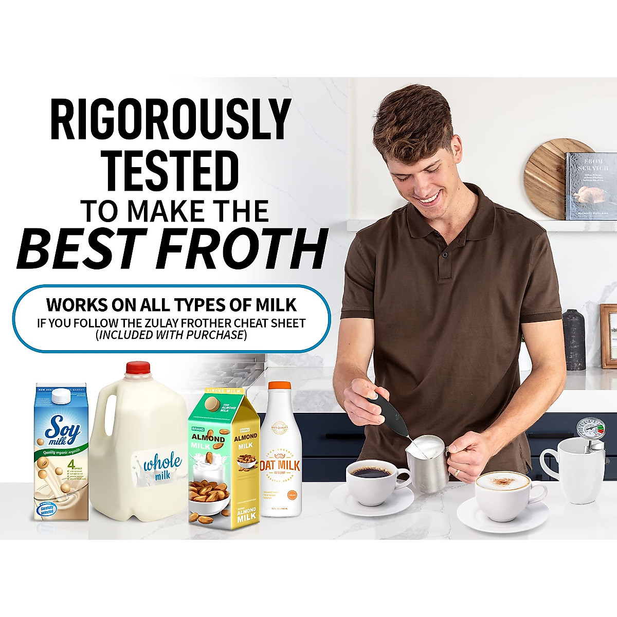 Zulay Kitchen Magia Manual Espresso Machine with Grinder and Extra Large 2L Removable Water Tank and Original Milk Frother with Stand