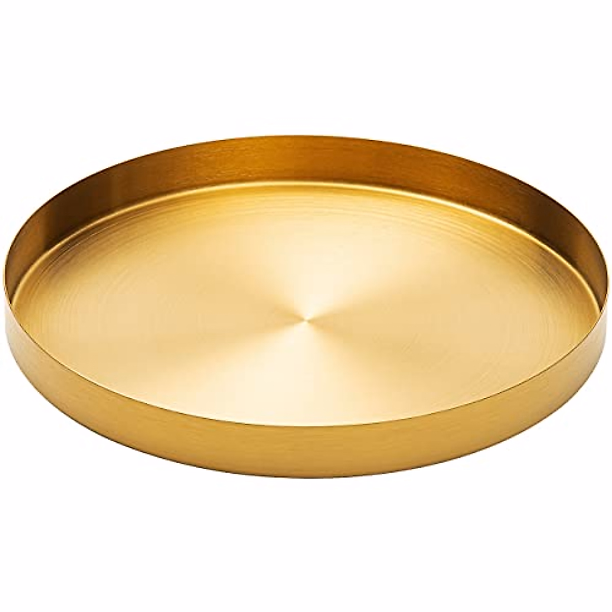 Exxacttorch 12 Inch Gold Round Metal Decorative Tray Stainless Steel Golden Serving Tray Brass Circle Table Platter Tray for Bathroom Vanity Counter Desktop Dinner Table
