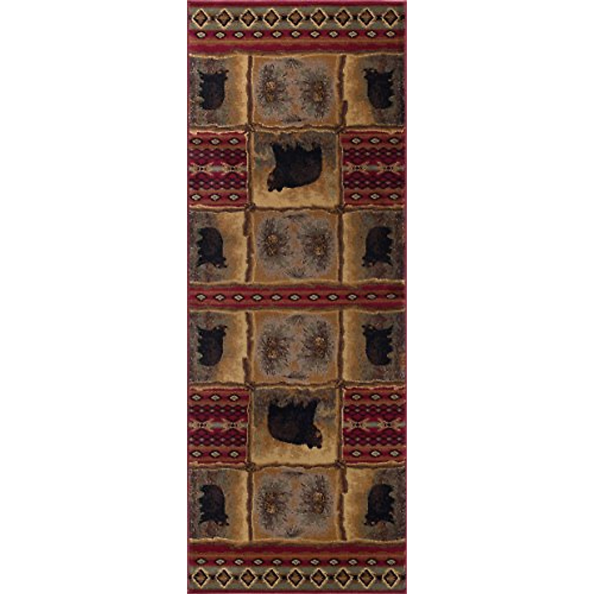 Sierra Bear Novelty Lodge Pattern Red Runner Rug, 2.7' x 7'