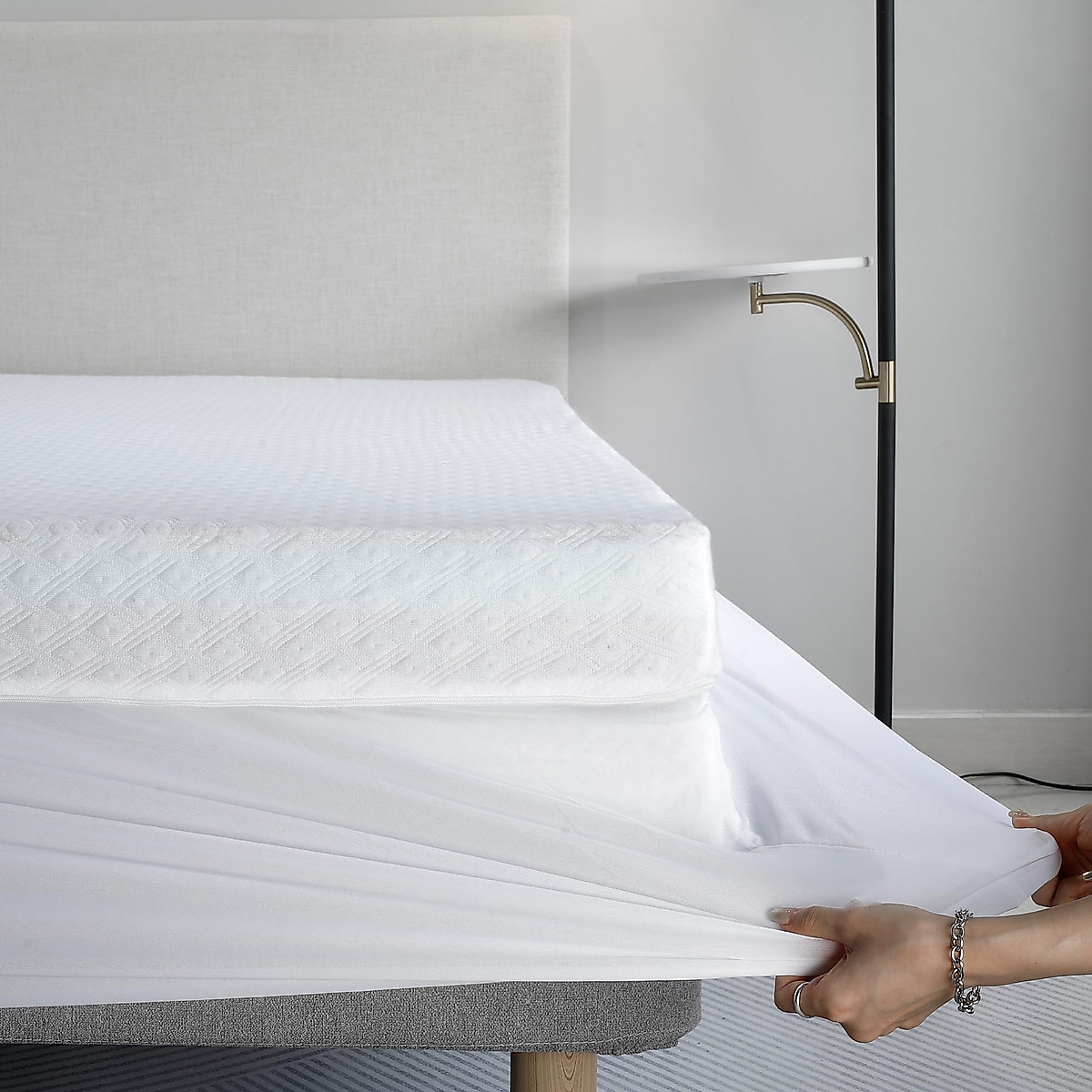 Askme Twin Mattress Topper 4 Inch Ventilated Gel Memory Foam and Firm Foam Support with Bonus Cover, Adjustable Softness Relief Back Pain Breathable and Washable Cover, CertiPUR-US