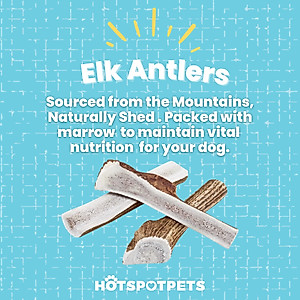 hotspot pets Premium Split Elk Antlers for Dogs - 7+ Inch Large Dog Antler Chews (4 Pack) Naturally Shed Antler Bone for Large Breed Aggressive Chewers - Made in USA - Promotes Dental Hygiene