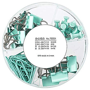 4-in-1 Boxed Binder Clips and Paper Clips Thumbtacks Set Assorted Sizes Small Medium Mini Paper Clamps Bulk for Office School Supplies Teachers Classroom Daily use (Light Green)