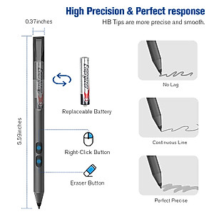 Pen Stylus for Surface Pro 11/10/9/8/X/7+/6/5/4/3/Surface 3, Surface Go 3/2/1, Surface Laptop/Studio/Book 4/3/2/1 with Palm Rejection, 1024 Levels Pressure, 2500h Working Hours