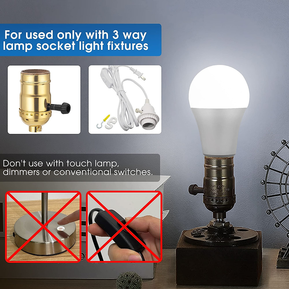 LED Light Bulbs, 𝟑 𝐖𝐚𝐲 𝐋𝐄𝐃 𝐋𝐢𝐠𝐡𝐭 𝐁𝐮𝐥𝐛𝐬 50 100 150W Equivalent, Briignite 3 Way Light Bulbs, Three Way A19 Light Bulbs E26 Medium Base, Daylight White 5000K, 500lm-1000lm-1500lm, 2Pack