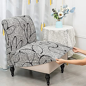 Liykimt Armless Accent Slipper Chair Cover Slipcover,Slipper Chair Without Arms Fabric Stretch Spandex Removable for Armless Chair Furniture Protector Covers for Living Dining Room(1,Gray/Black)
