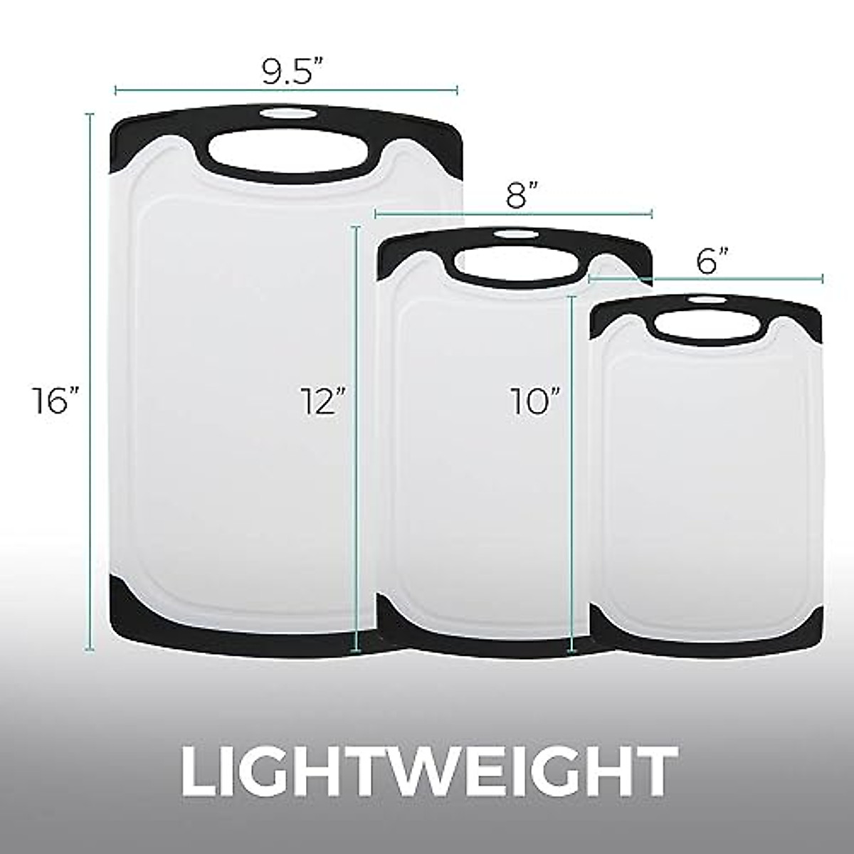 Home Genie 100% BPA-Free Reversible Cutting Board Set of 3, Dishwasher Safe, Slip Resistant Handle Border, Juice Grooves, Durable Large Plastic Chopping Boards for Kitchen, Cooking Food, Pitch Black