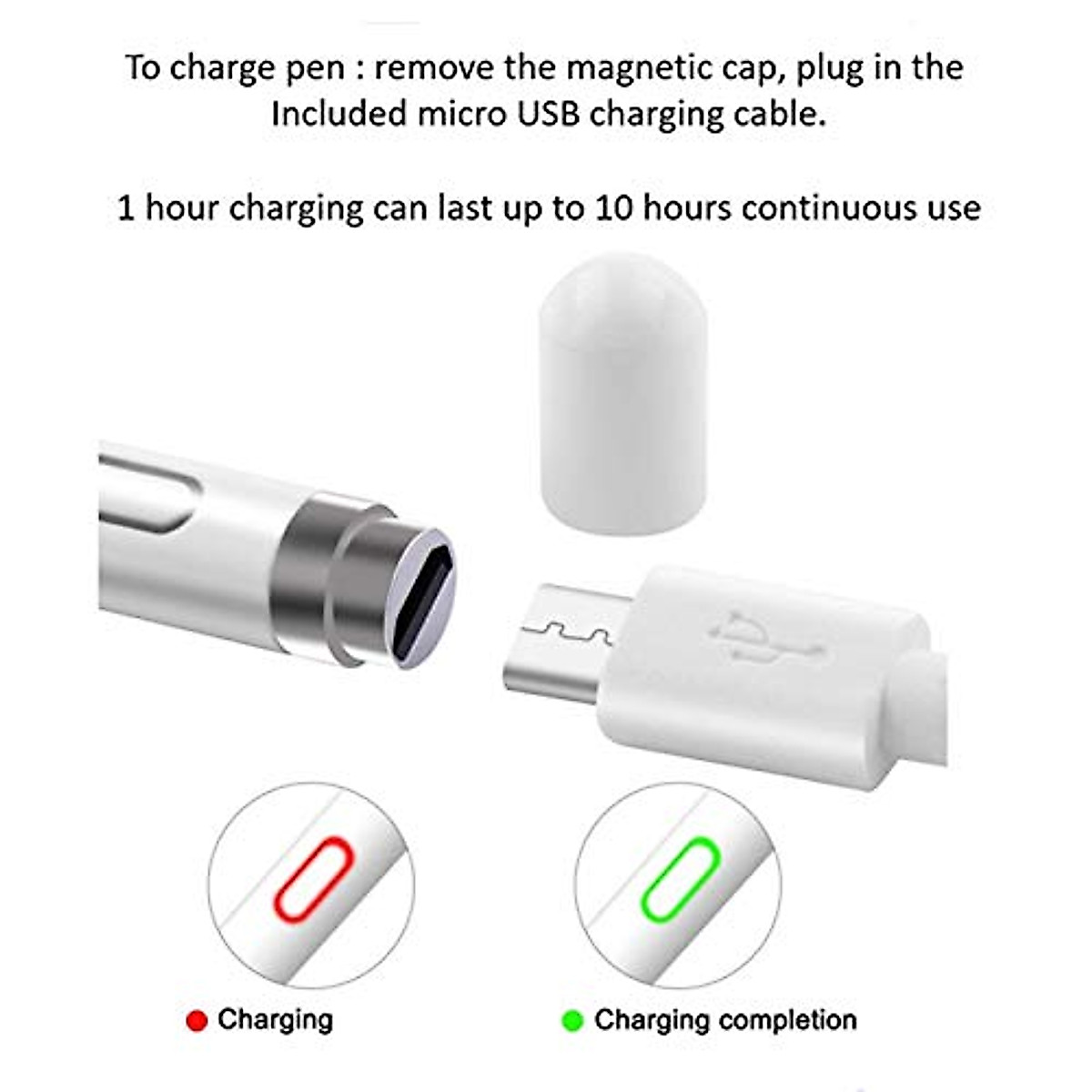 Stylus Pen Pencil 1st Generation Gen Replacement for Apple iPad Pro 1st iPad 1st 2nd 3rd 4th 5th iPad Mini 1 2 3 4 iPad Air 1st 2nd iOS Android Capacitive Tablet Touch Screen + Free Holder (White)