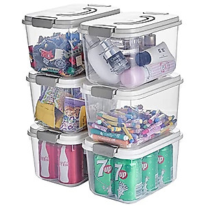 ZHENFAN 5.5 Quart Clear Storage Latch Box/Bin with Lids, 5 Liter Plastic Organize Bins with Handle, 6-Pack