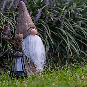 Garden Gnome Decorations with Solar Lights, Funny Resin Gnome Garden Figurines-Outdoor Lawn Decor Flocked for Patio, Balcony, Yard, Ornament Unique Christmas Housewarming Gift, 13 inch (Brown)