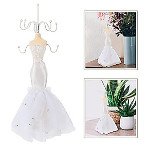 Amosfun Jewelry Display Stand Model Dress Earring Necklace Ring Bracelet Holder Mannequin Stand Hanging Jewelry Tower Rack for Girls Women 33CM White
