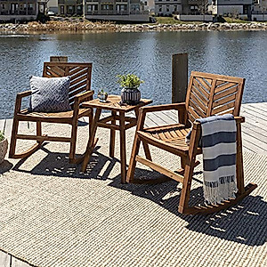 Walker Edison AZOWVINRCBR-3 Antigua Modern 3 Piece Chevron Solid Acacia Wood Outdoor Rocking Chair Set, Brown