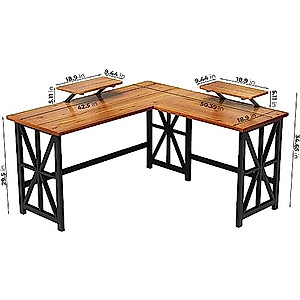 GreenForest L Shaped Desk with 2 Monitor Stand, 50.4 inch Reversible Corner Computer Desk for Home Office Study Gaming Workstation Crafting Table for Small Spaces, Easy Assembly, Walnut