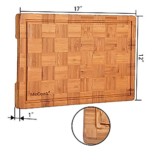 Cutting Board, McCook® MCW12 Bamboo Cutting Board, Wood Cutting Board for Meat, Cheese and Vegetables w Juice Groove, End Grain Cutting Board, Cheese Charcuterie Board Serving Tray(L, 17”*12”*1”)
