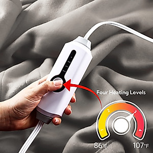 SUNNY HEAT Heated Electric Blanket Full Size 72" x 84" Quilted Fleece, Fast Heating Soft and Cozy Blanket for Bed Full-Body Coverage 4 Heating Levels & 10 Hours Timer Settings , Machine Washable, Grey