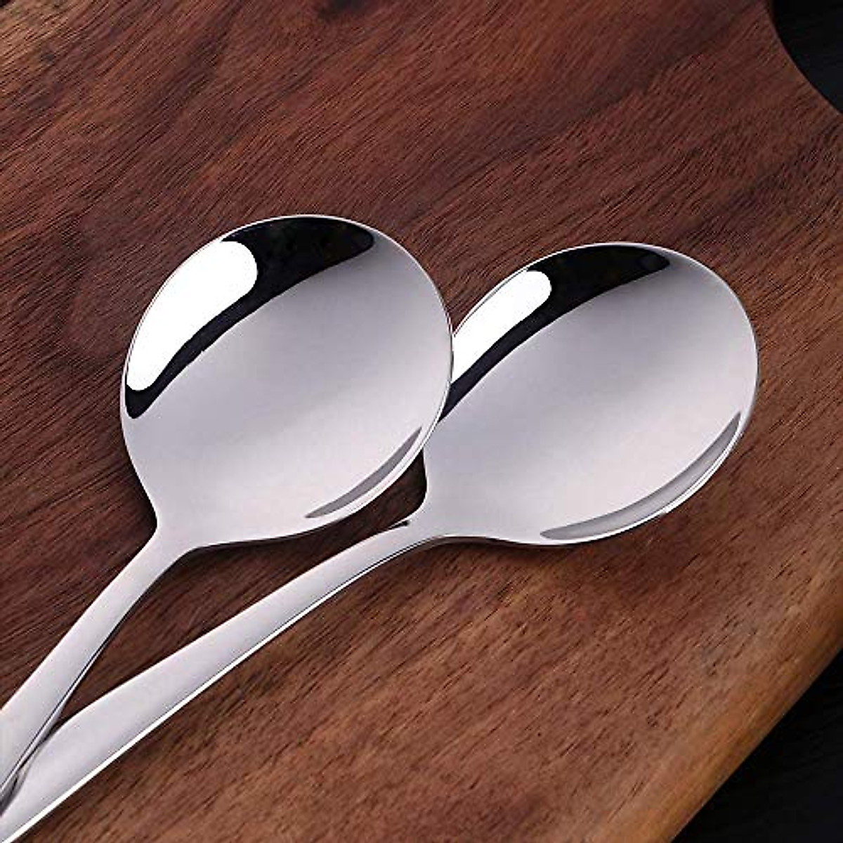 7-Inch Soup Spoons, Baikai Bouillon Spoon,18/10 Stainless Steel Finished Table Dinner Spoons Set of 4 (Silver)