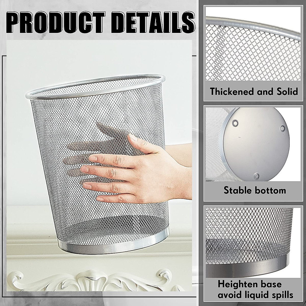 Zeyune 6 Pack Silver Office Trash Can Mesh Trash Can 4 Gallon Metal Wire Mesh Waste Paper Basket Round Trash Bin Small Garbage Can for Office Bathroom Home Bedroom Kitchen Dorm