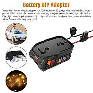 Power Wheel Adapter with Fuse & Switch, Secure Battery Adapter for Ridgid AEG 18V Hyper Lithium Battery, with 12 Gauge Wire,Good Power Convertor for DIY Ride On Truck,Robotics,RC Toys and Work Lights