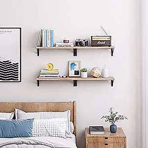 YGEOMER Floating Shelves Set of 5, Rustic Wood Wall Shelf for Bedroom Decor, Living Room, Kitchen Storage, Wall Mounted Rustic Wood Floating Shelves for Bathroom, Office