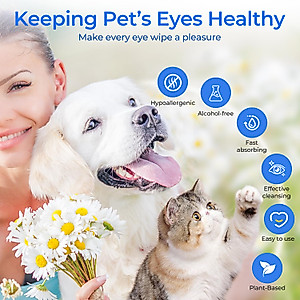 PUPMATE Eyes Wipes for Dogs & Cats | Face Tear Stain Remover | Gentle and pH Balanced | Aloe Pet Grooming Deodorizing Wipes for White Dogs Eye Debris, Discharge, Mucus, Crust 120pcs