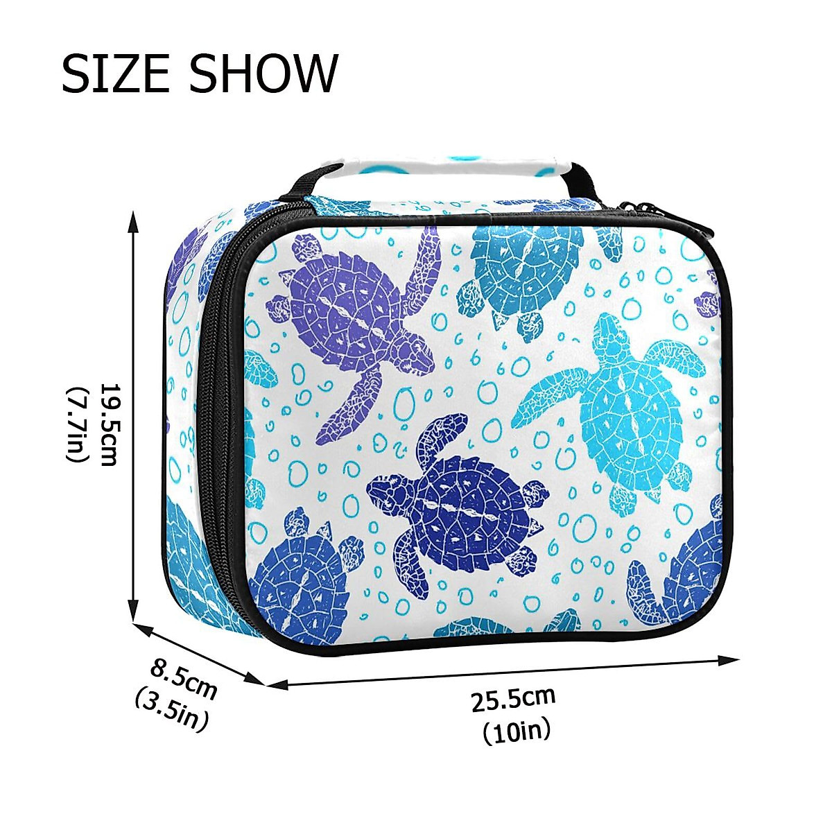 FOLIOSA Blue Sea Turtle Pencil Case Multiple Elastic Slots Holds 64 Watercolor Pens or 96 Colored Pencils Waterproof Large Capacity 10×7.7×3.5 in