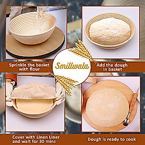 Set of 2 Banneton Bread Proofing Basket 9” Round, 10” Oval with Maximum 9 Bread Making Tools and Supplies by SMILLWALA Proofing Baskets for Sourdough Bread Baking Supplies Kit (Oval and Round)