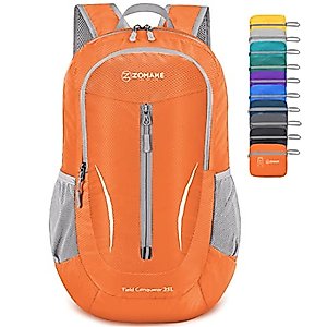 ZOMAKE Ultra Lightweight Packable Backpack 25L, Foldable Hiking Backpacks Water Resistant Small Folding Daypack for Travel(Orange)