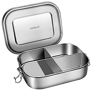 UPTRUST Leak Proof Stainless Steel Bento Lunch Container, (47OZ/1400ML) Metal Bento Lunch Box for Kids or Adults, 3 Compartment Packing Box for Work Lunch