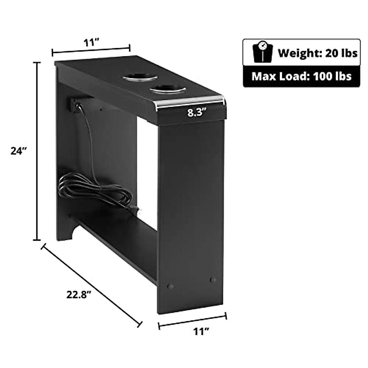 Naomi Home Jade End Table with USB Ports & Outlets, Wooden Side Table for Bedrooms, Modern End Table, Set of 2, Black