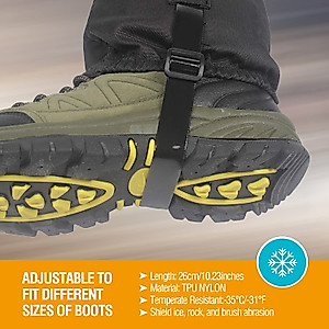 Leg Gaiters Waterproof Snow Boot Gaiters for Snowshoeing, Hiking, Hunting, Running, Motorcycle Anti-Tear Oxford Fabric, TPU Instep Belt Metal Shoelace Hook Adjustable top Buckle Strap for (Black, XL)