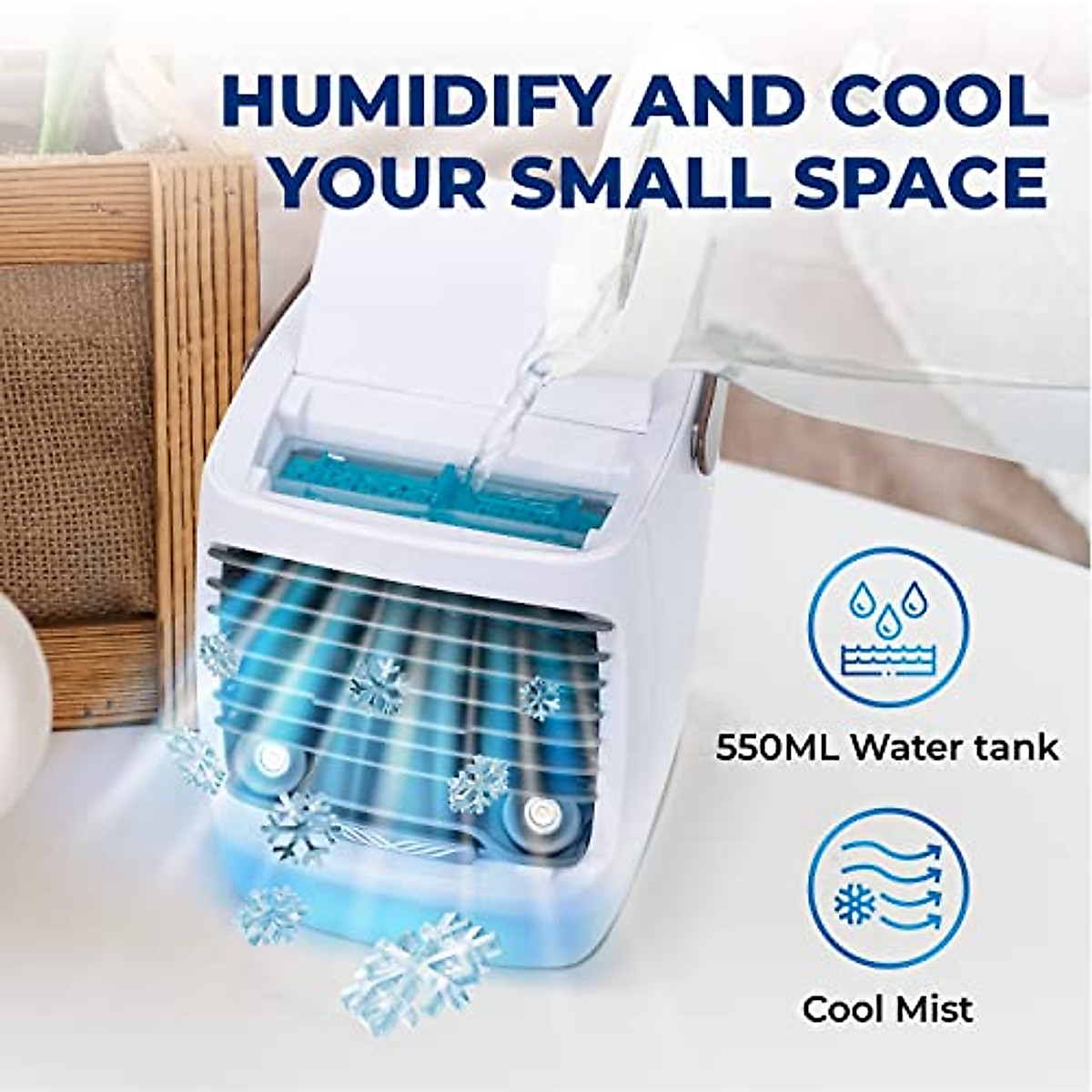 ChillWell 2.0 Evaporative Air Cooler for Room - 4-Speed Mini Portable Swamp Coolers with Humidifier | Indoor Personal Cooling Unit for Bedroom, Home Office, and Camping | USB-Rechargeable, Easy Setup