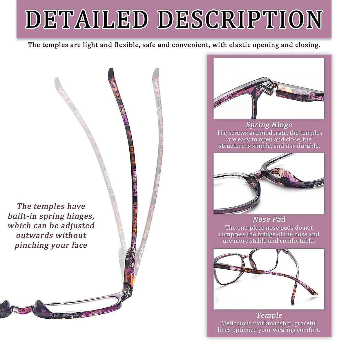 STASTEND 5 Pack Reading Glasses Blue Light Blocking for Women,Computer Readers with Spring Hinge (Multicolor-C4, 2.5, multiplier_x)