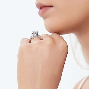 BERRICLE Sterling Silver Solitaire Wedding Engagement Rings 3.8 Carat Emerald Cut Cubic Zirconia CZ Statement Ring Set for Women, Rhodium Plated Size 6