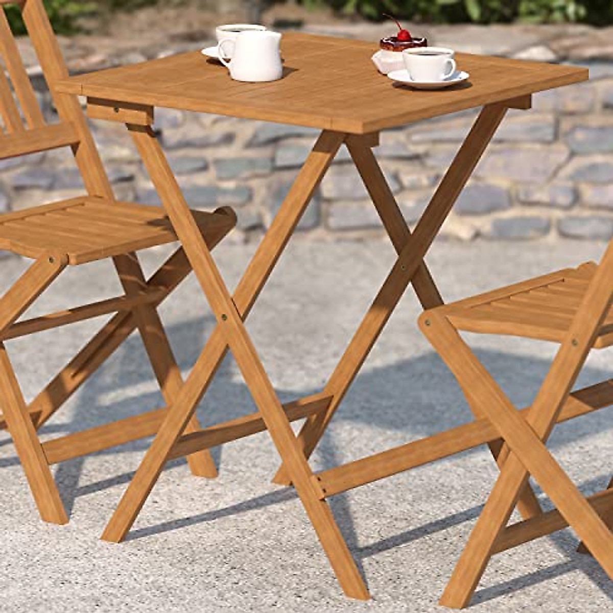 Merrick Lane Stora 24 Inch Square Solid Acacia Wood Portable Folding Patio Bistro Table for Indoor/Outdoor Use in Natural Finish
