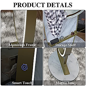 ANYHI 73 x 23 Inch Standing LED Mirror Full Length, Full Length Mirror with Lights, 360°Swivel Large Full Body Mirror with Lights, Lighted Free Standing Up Floor Mirror Full Length (Gold)