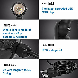 Spotlight Outdoor 6W 2700K-6500K LED Spot Lights Outdoor Indoor for House Flag Yard Tree Garden Décor, Led Landscape Lights Plug in Outdoor Lights 5.9ft Cord with US 3-Plug IP66 Waterproof 1 Pack