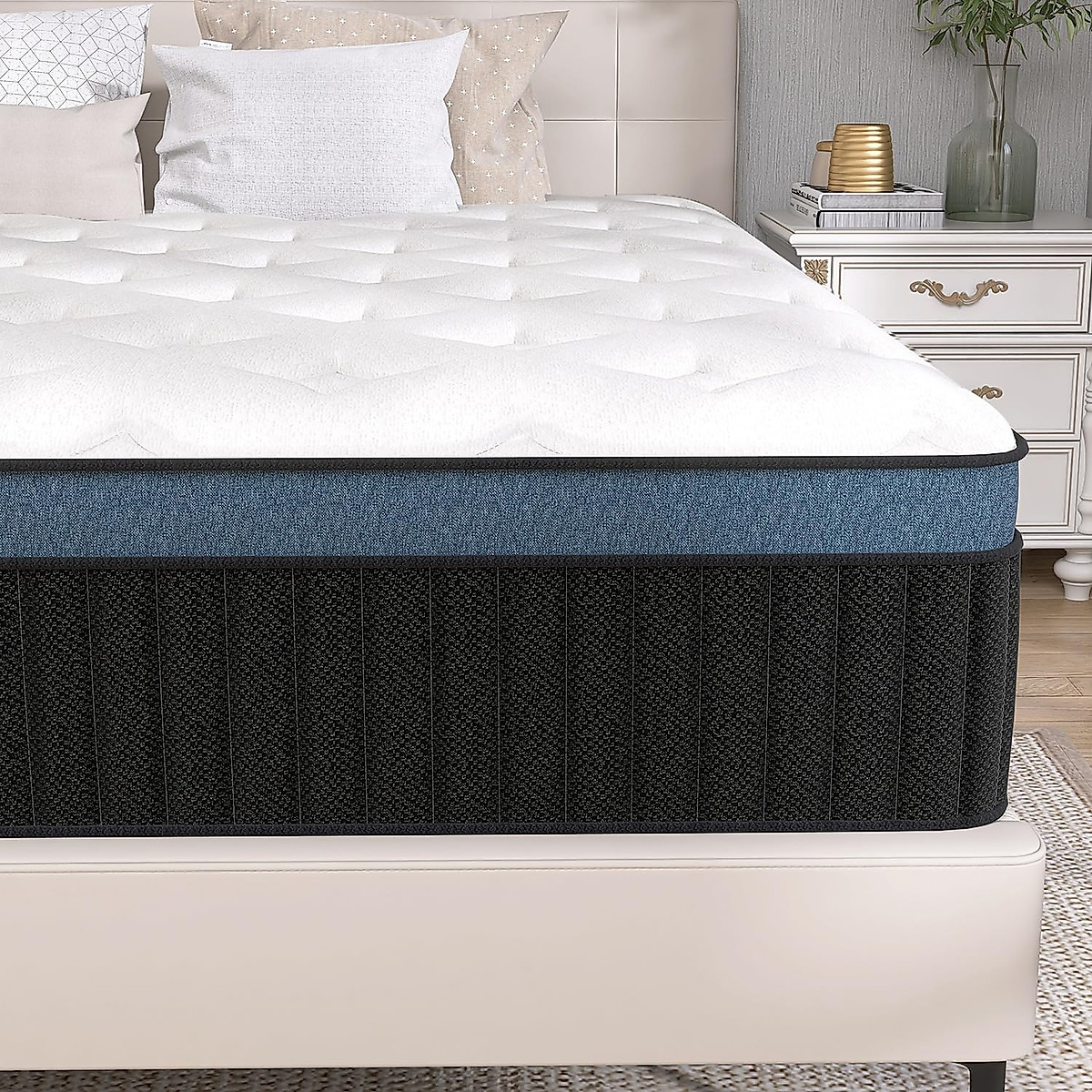 VERHOPE Queen Size Mattress,14 inch Queen Mattresses in a Box,Motion Isolation with Individual Pocket Springs,Medium Firm CertiPUR-US Memory Foam Hybrid Mattress,Edge Support