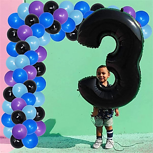 Blue Black Purple Balloon Garland Arch Kit, 137PCS Royal Blue Black Purple Balloon for Birthday Retirement Video Gaming Movie Night Outer Space Spider Hero Graduation Decorations