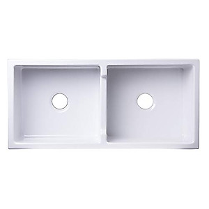 ALFI brand AB3918DB-W Smooth Thick Wall Fireclay Double Bowl Farm Sink, 39", White