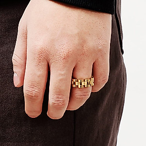 Luxury Never Fade Rose Gold Plated Strap Ring Men 316L Stainless Steel Womens Rings Jewelry Fashion 8MM Wide Finger Wedding Band 9C4Y4 (silver gold-7)