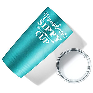 Grandmas Sippy Cup Gift for Women Birthday Glitter Seafoam 20 oz Stainless Steel Tumbler with Lid Insulated Cup