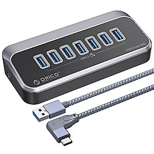 ORICO USB Hub 10Gbps with 7 USB A Ports, USB 3.2 Gen 2 Hub with 3.28Ft USB-A to USB-C Cable USB Splitter for iMac, All MacBooks, Mac Mini